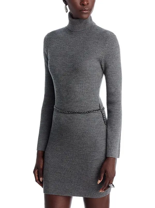 Michael Kors Belted Mini Sweater Dress - Derby Heather