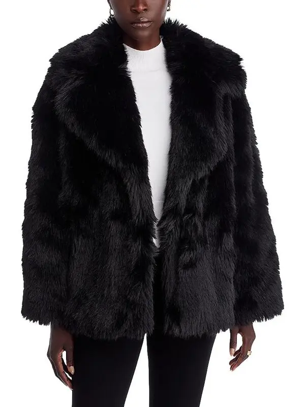 Michael Kors Faux Fur Pea Coat - Black