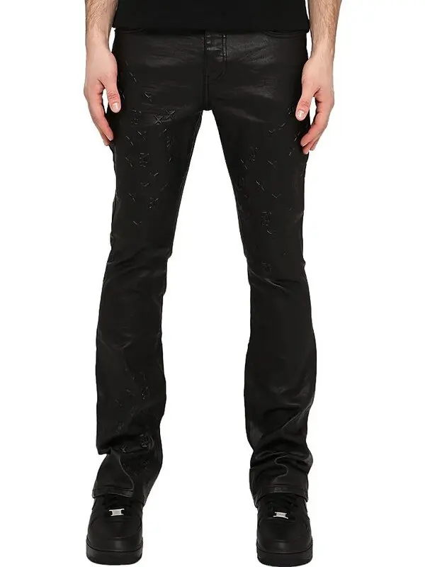 PURPLE BRAND Flare Embossed Film Jeans - Black