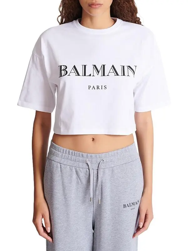Balmain Boxy Cropped T-shirt With Print - White