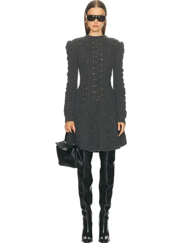 Alexander McQueen Cable Mini Dress - Dark Grey Melange