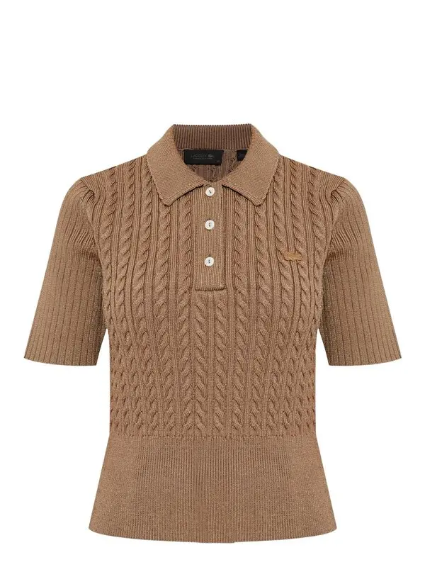 Lacoste Polo With Decorative Weave - Beige