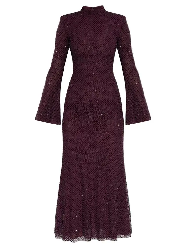 SELF-PORTRAIT Dress With Shimmering Appliqués - Burgundy