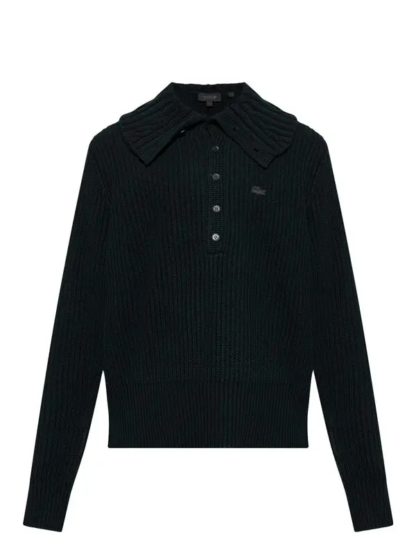 Lacoste Wool Sweater With Wide Collar - Green