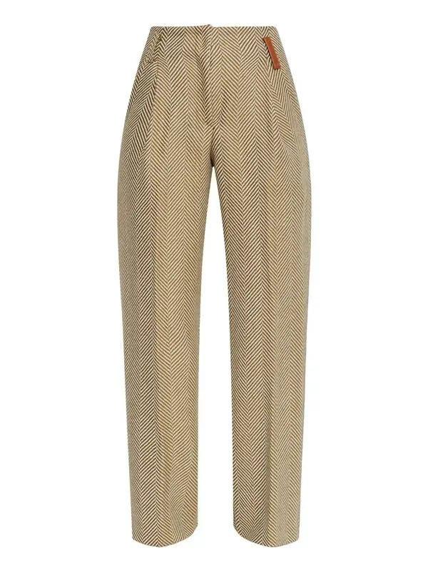 FORTE_FORTE Herringbone Pattern Straight Trousers - Beige