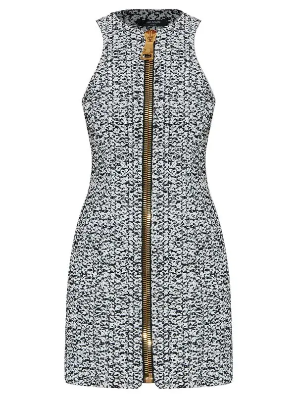 Balmain Sleeveless Tweed Mini Dress - Grey