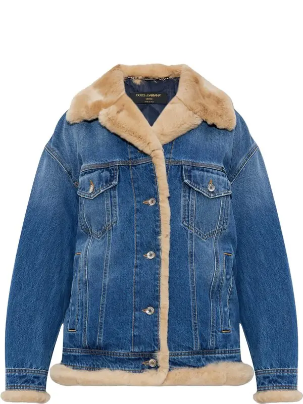 Dolce & Gabbana Denim Trucker Jacket With Rabbit Fur Trim - Blue