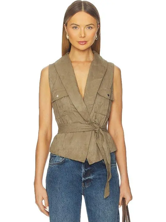 MORE TO COME Aaliyah Faux Suede Vest - Dark Olive Green