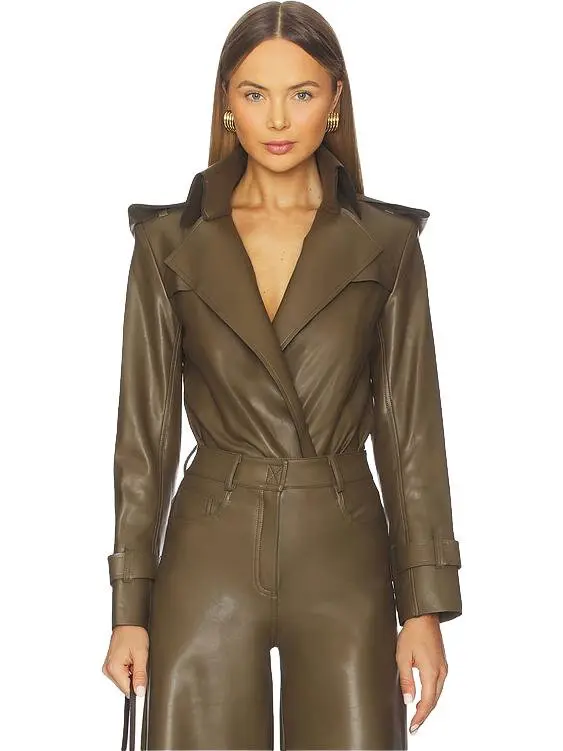 Norma Kamali Double Breasted Trench Bodysuit - Bark