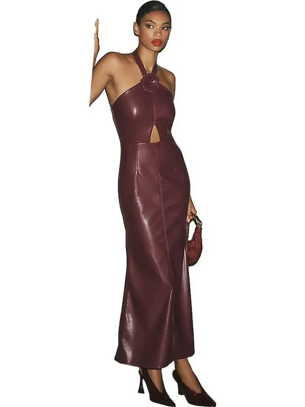 ELLIATT Nova Faux Leather Halter Dress - Berry