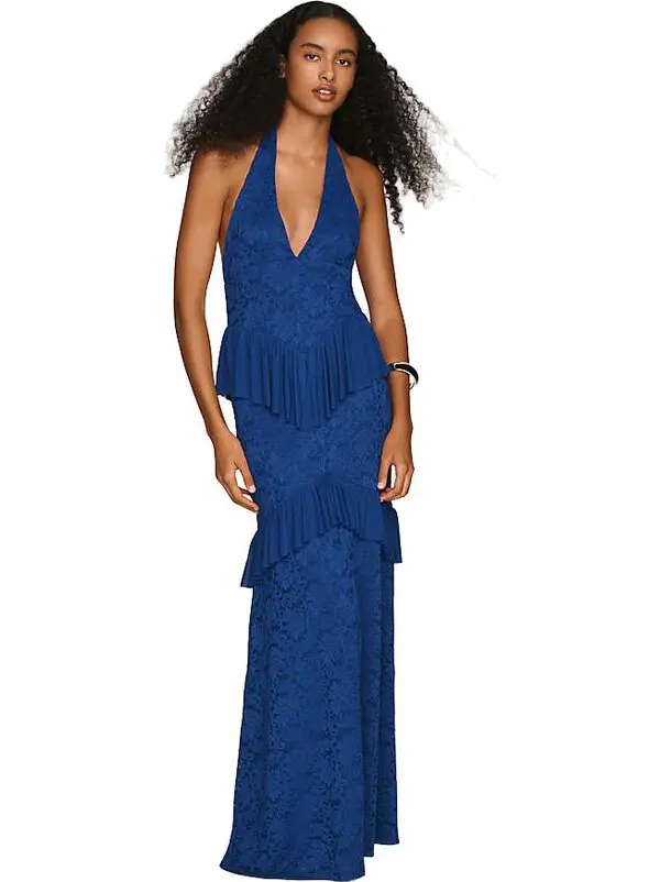 AFRM Halter Ruffle Maxi Dress - Lapis