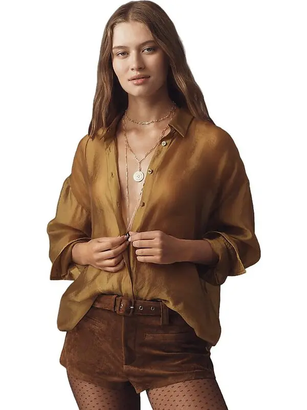 Anthropologie Sheer Buttondown - Dried Moss