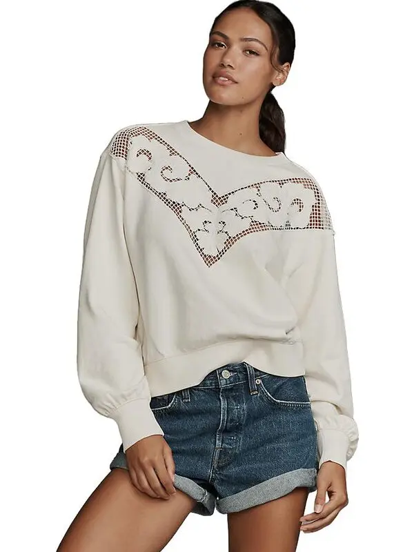 Paige Nimona Lace-panel Pullover Sweatshirt - Antique White