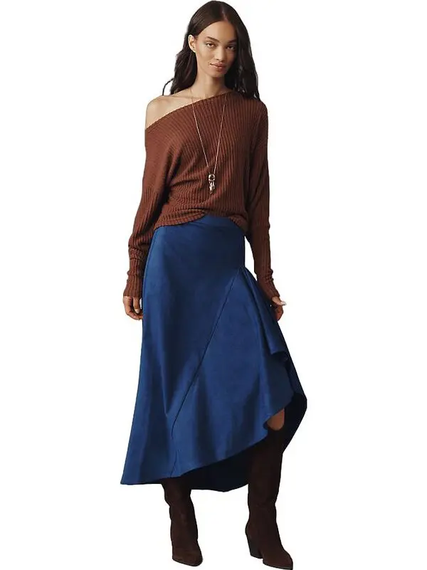 Line & Dot Sina Ruffle Midi Skirt - Cobalt