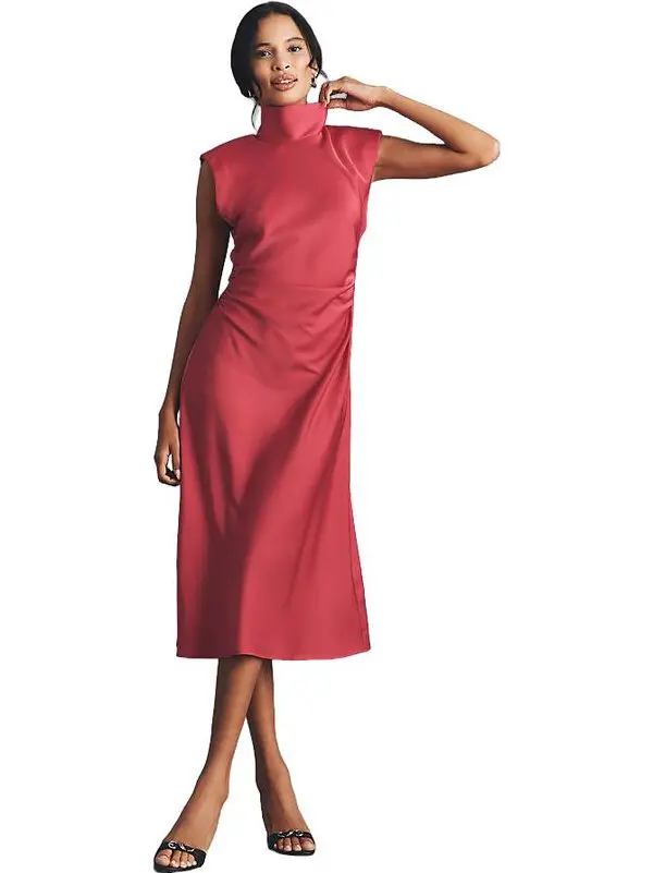 Anthropologie Sleeveless Mock-neck Midi Dress - Cerise