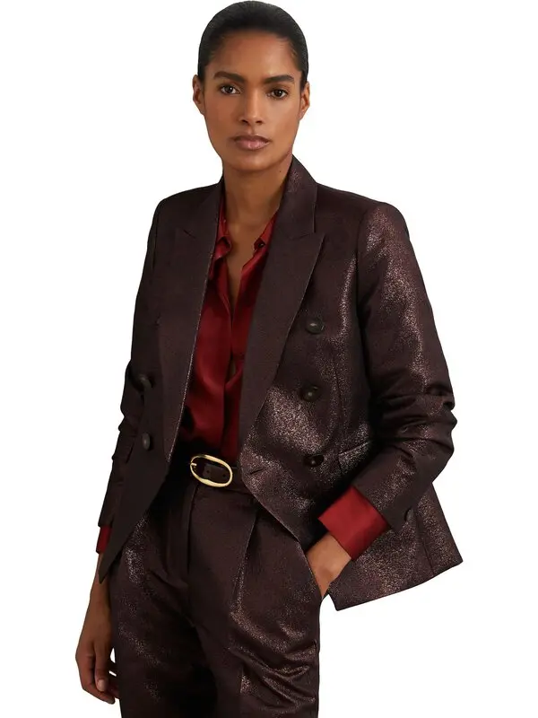 REISS Sienna Double-breasted Blazer - Burgundy