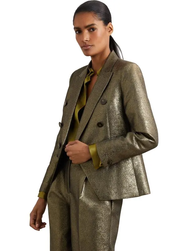 REISS Sienna Double-breasted Blazer - Gold
