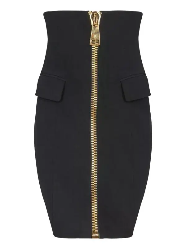 Balmain Zip-front Fitted Short Skirt - Black