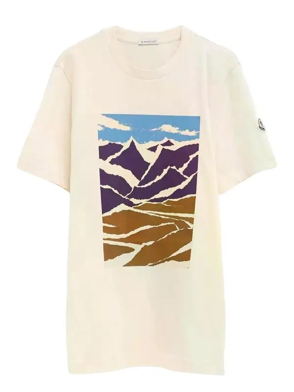 Moncler Mountain-print Cotton T-shirt - Neutrals