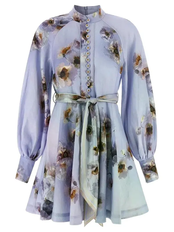 Zimmermann Floral Print Buttoned Dress - Blue