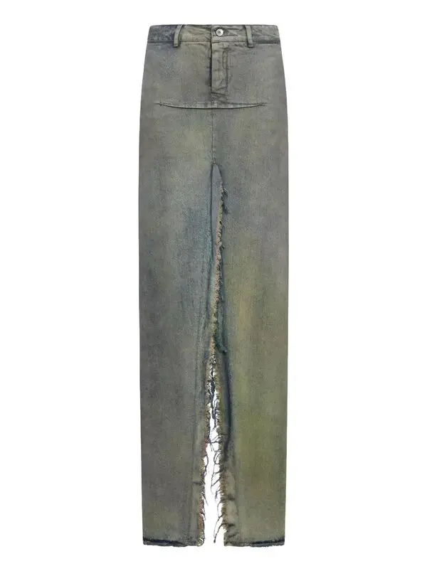 Rick Owens Frayed Denim Skirt - Blue