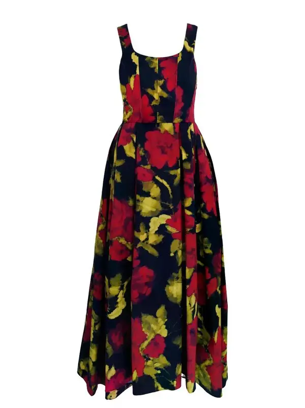 AZLEE Floral-print Poplin Midi Dress - Black