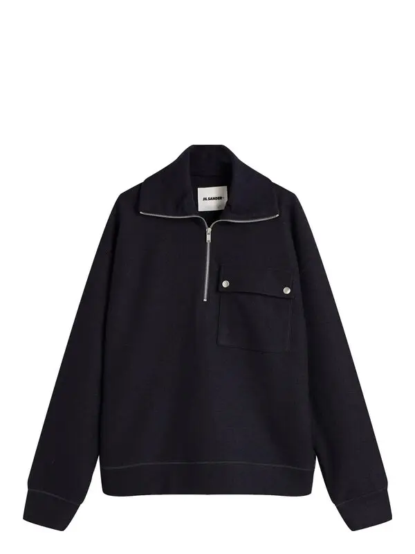 JIL SANDER Felted Wool Quarter-zip Jumper - Midnight