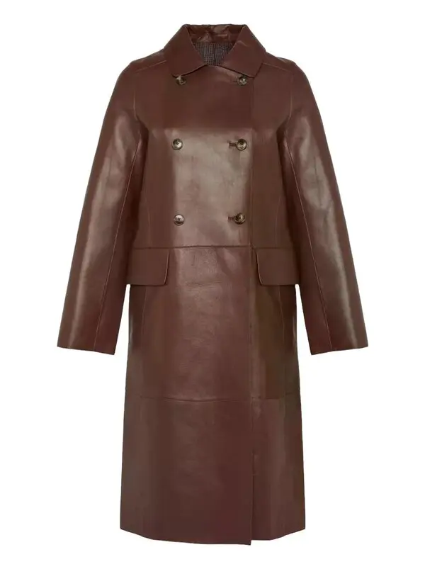 YVES SALOMON Double-breasted Leather Coat - Red