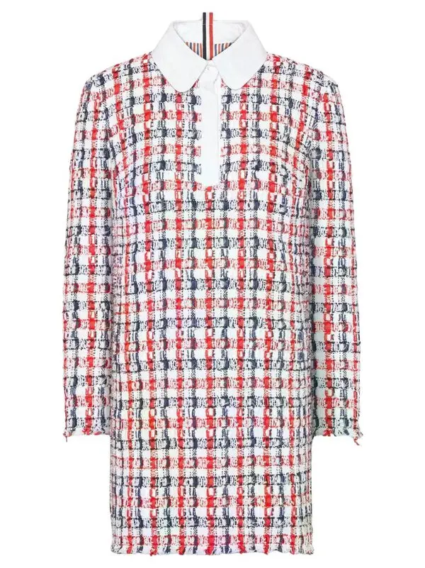 Thom Browne Gingham Satin-ribbon Tweed Mini Dress - Red