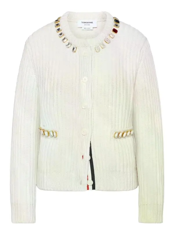 Thom Browne Swarovski-crystal Half-stitch Cashmere Cardigan - White