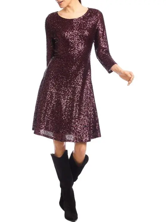 Karen Kane Sequin Fit & Flare Dress - Eggplant