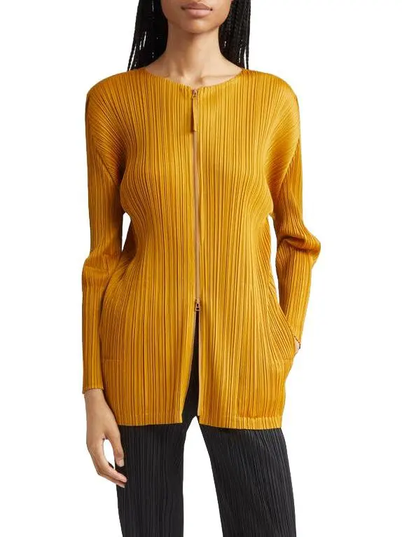 Issey Miyake Pleated Zip-up Jacket - Ocher