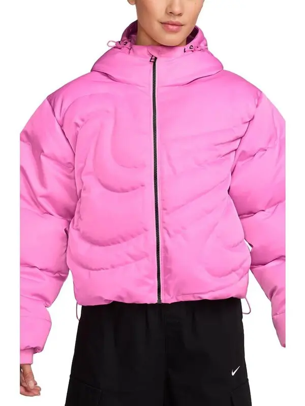 Nike Swoosh Quilted Down Crop Puffer Jacket - Pink Splash/pink Splash