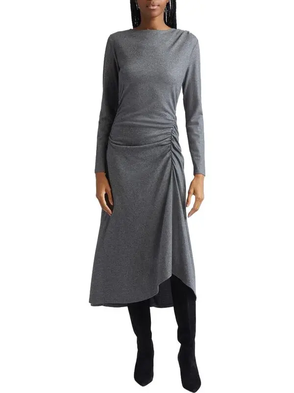 Veronica Beard Theodora Ruched Long Sleeve Midi Dress - Medium Heather Grey
