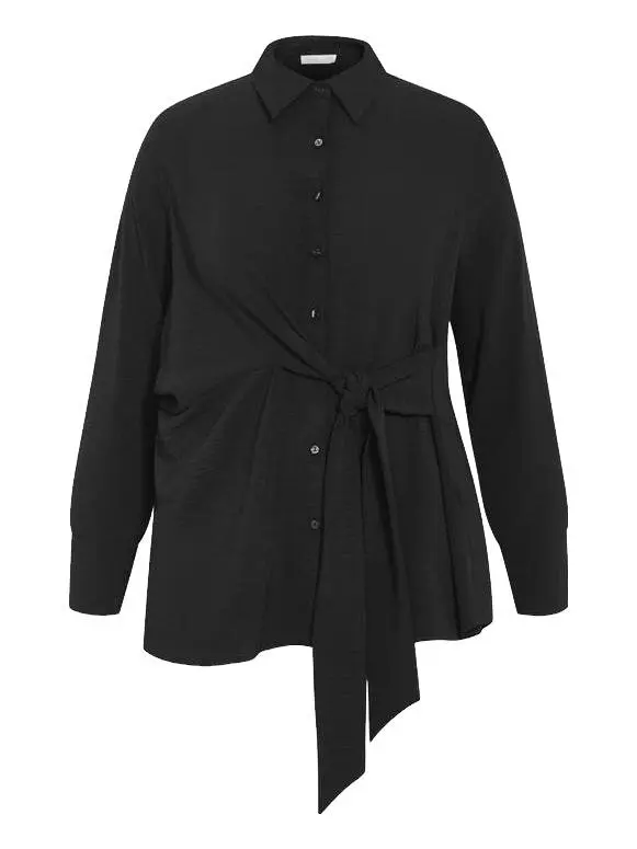 City Chic Telia Tie Waist Button-up Shirt - Black