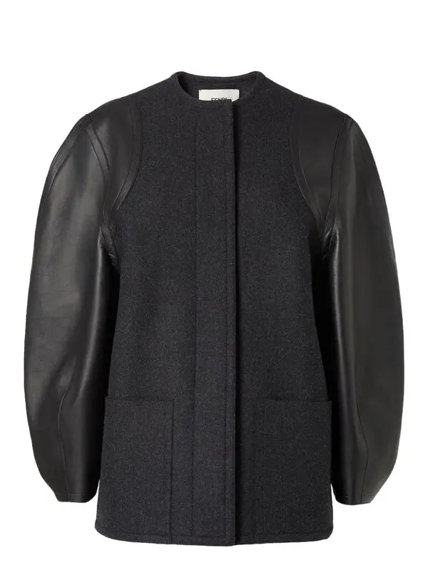 Fendi Wool And Leather Coat - Grey