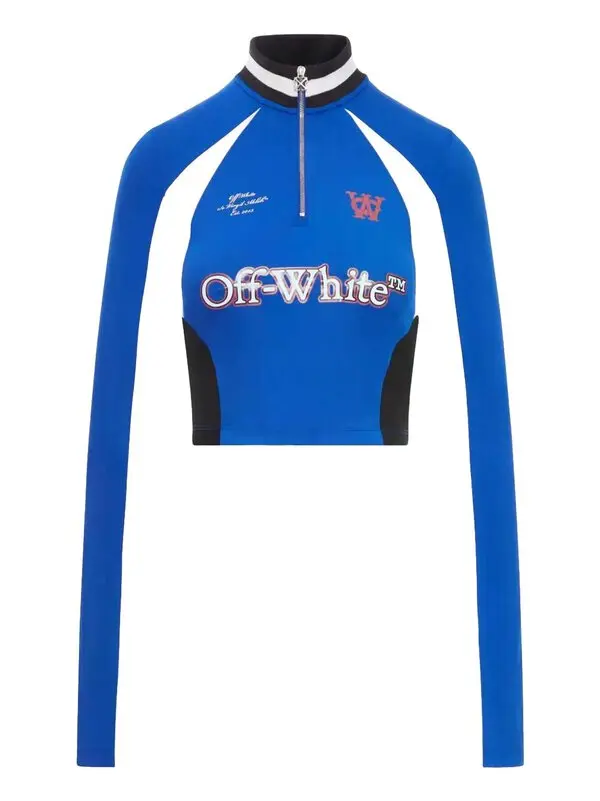 Off-White Cropped Long Sleeve Top - Blue