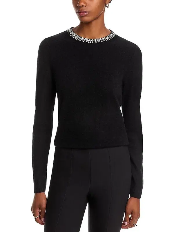 Bloomingdale'S Crystal Trim Cashmere Sweater - Black