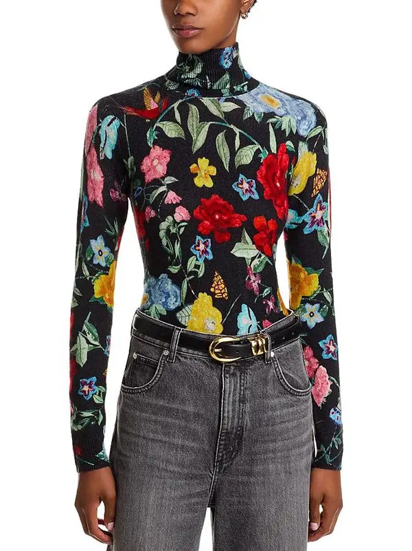 Bloomingdale'S Floral Print Cashmere Turtleneck Sweater - Multi
