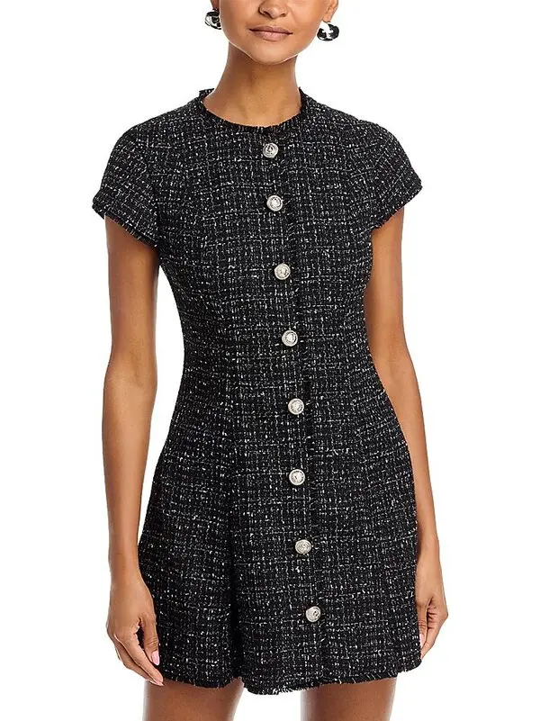 French Connection Speckled Tweed Mini Dress - Black/white