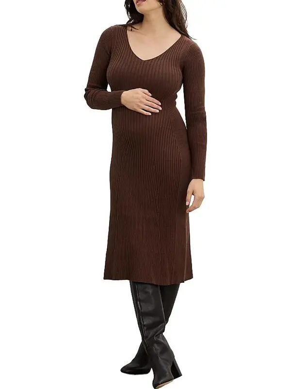 Hatch Collection Dasha Maternity Sweater Dress - Chocolate