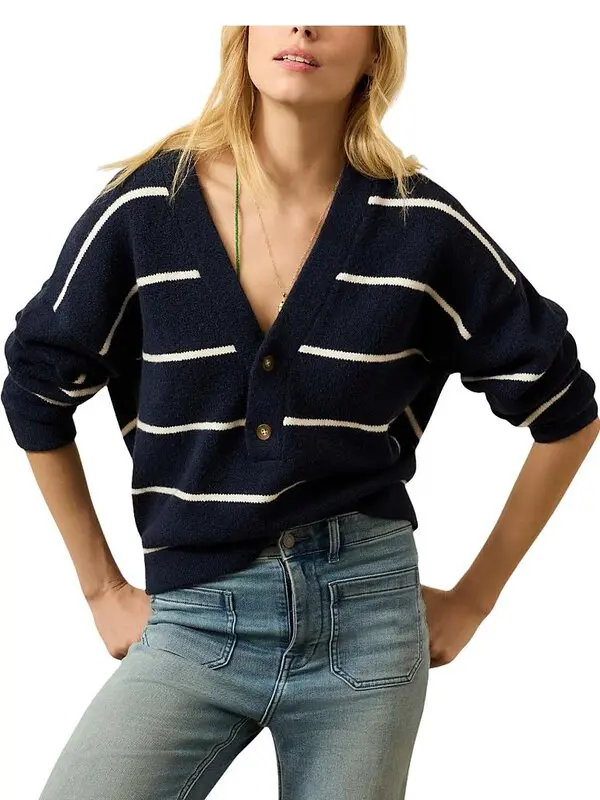 Faherty Brand Jackson V-neck Popover Sweater - Norman Navy Stripe