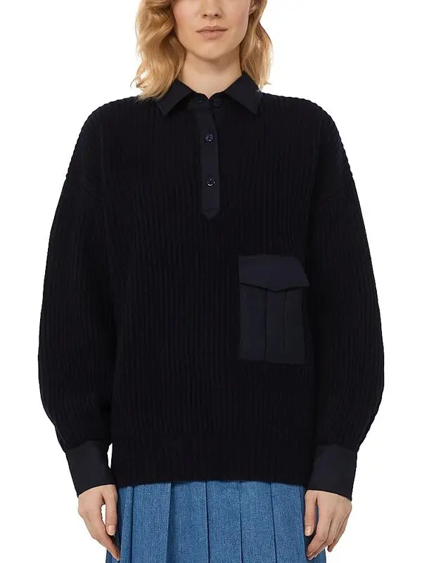 Max Mara Signature Vanda Collared Wool & Cashmere Sweater - Ultramarine