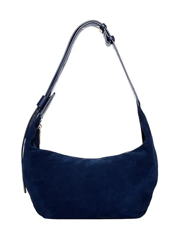 Aqua Suede Hobo Shoulder Bag - Navy