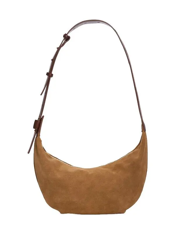 Aqua Suede Hobo Shoulder Bag - Tan