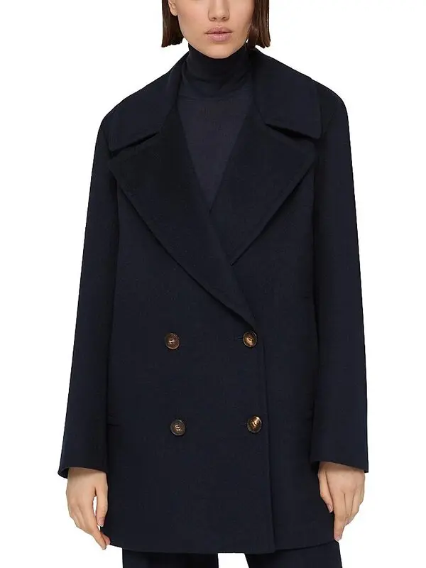Lafayette 148 New York Camel Hair Double Breasted Pea Coat - Ink