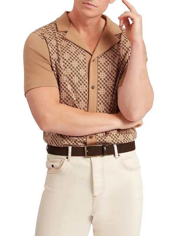 Ted Baker London Danlibe Short Sleeve Argyle Button Through Jersey Shirt - Tan