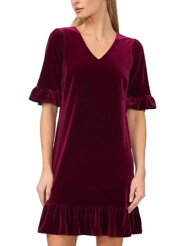CECE DUPRAZ Ruffled Velvet Dress - Majestic Wine