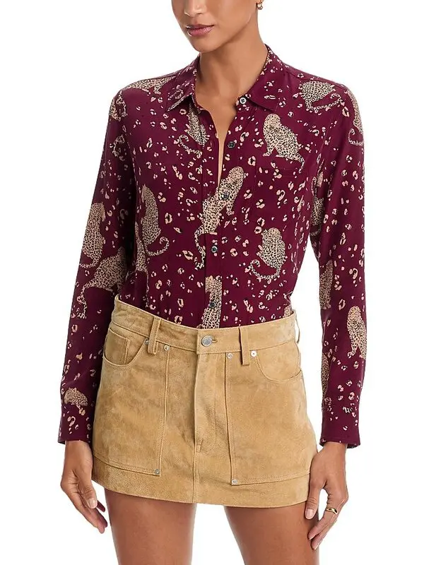 Rails Kate Silk Printed Blouse - Oxblood Leopard