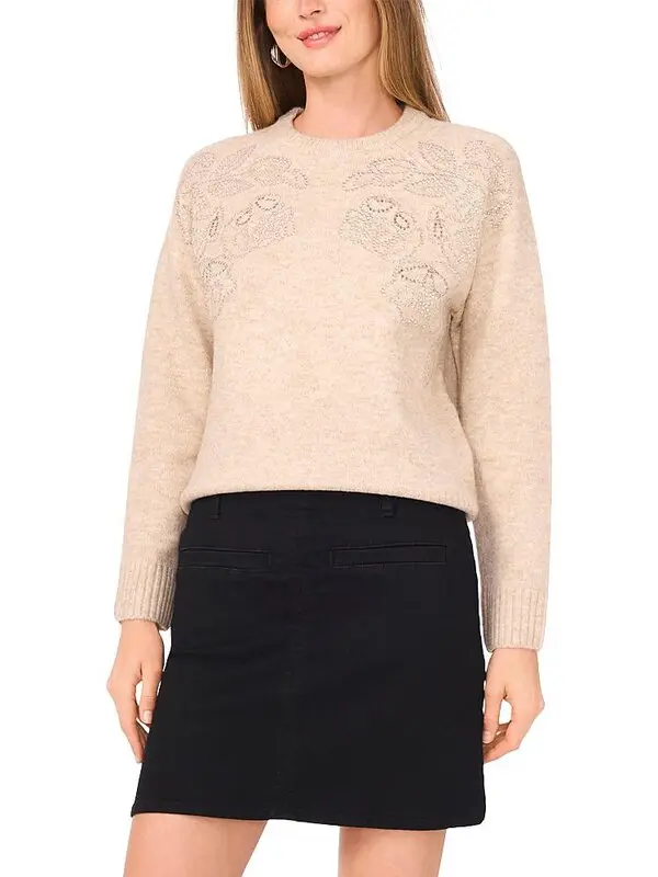 Vince Camuto Embellished Crewneck Sweater - Oatmeal